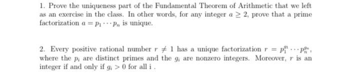 Solved 1. Prove the uniqueness part of the Fundamental | Chegg.com