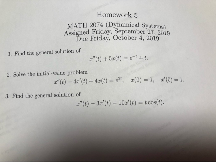 Solved Homework 5 MATH 2074 (Dynamical Systems) Assigned | Chegg.com