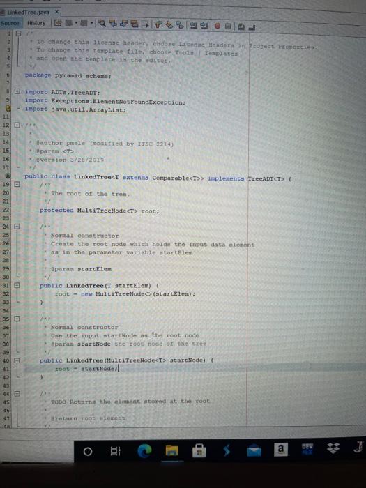 Solved LinkedTree Source History 1 To change hedeche License | Chegg.com
