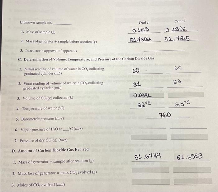 C. Determination of Volume. Temperature, and Pressure | Chegg.com