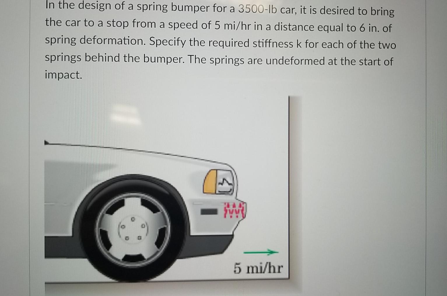 Solved In the design of a spring bumper for a 3500-lb car, | Chegg.com