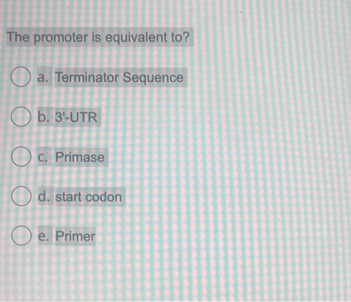 Solved The promoter is equivalent to? O a. Terminator | Chegg.com
