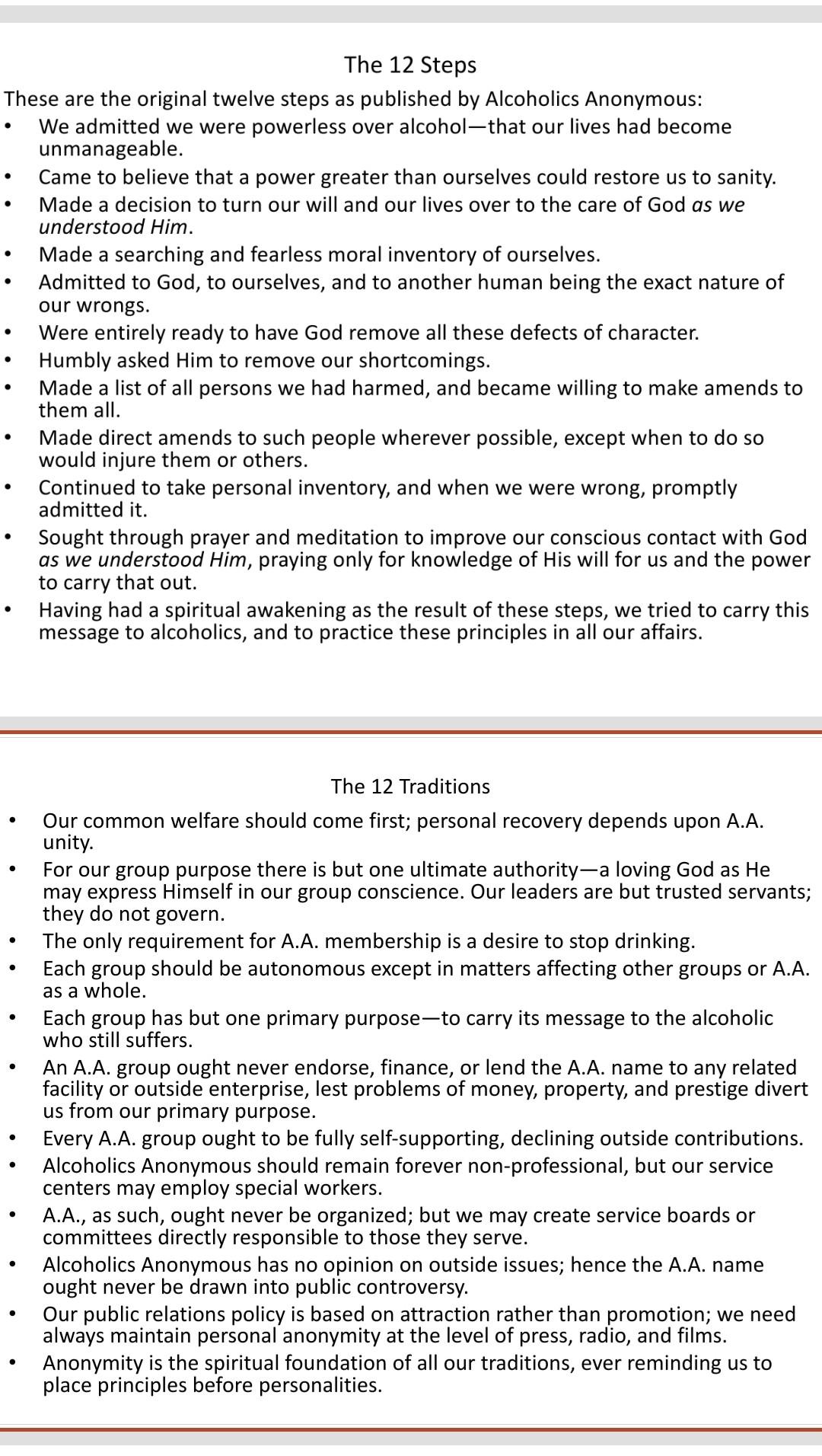 Solved Read carefully through the 12 Steps and 12 Traditions | Chegg.com