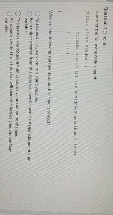 Solved Question 7 (1 point) Consider the following code | Chegg.com