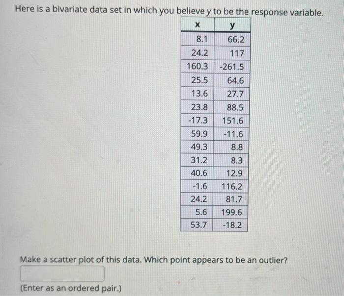 Solved Here is a bivariate data set in which you heliove v | Chegg.com