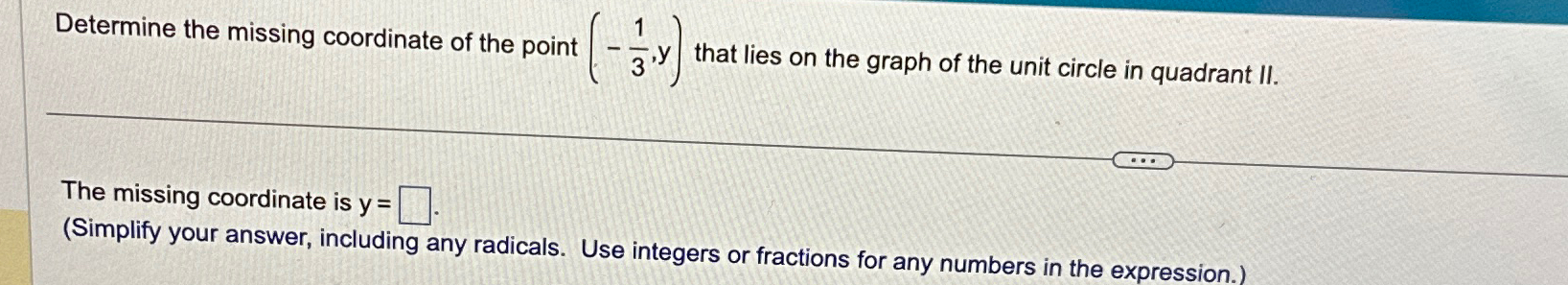 Solved Determine the missing coordinate of the point (-13,y) | Chegg.com