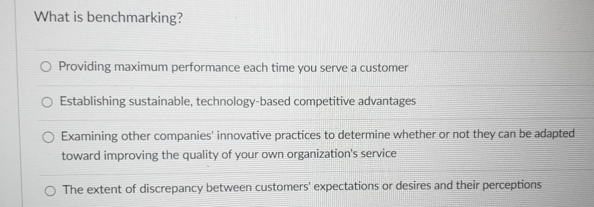 Solved What is benchmarking?Providing maximum performance | Chegg.com