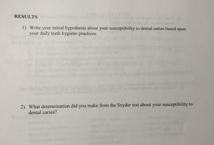 Solved RESULTS 1) Write your initial hypothesis about your | Chegg.com