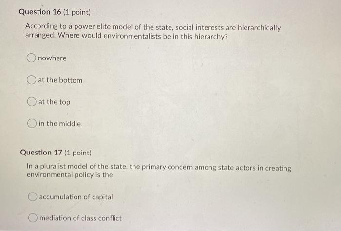 Solved Question 16 (1 point) According to a power elite | Chegg.com