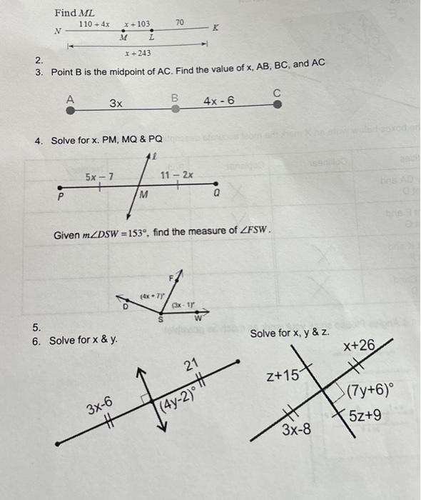 Solved 2. 3. Point B is the midpoint of AC. Find the value | Chegg.com