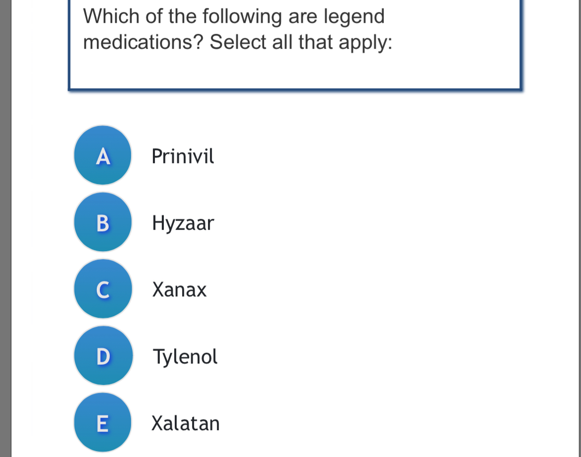 Solved Which of the following are legend medications? Select | Chegg.com