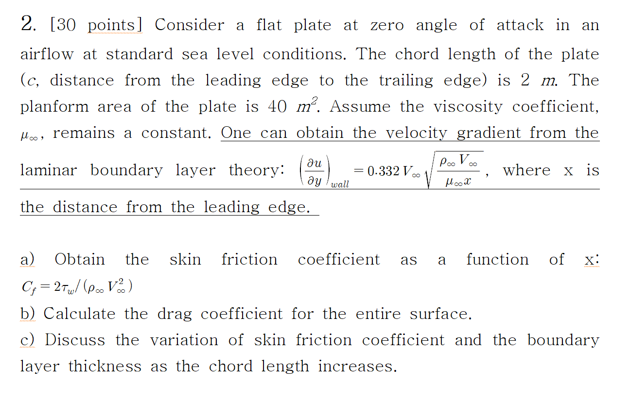 Solved [30 ﻿points] ﻿Consider a flat plate at zero angle of | Chegg.com