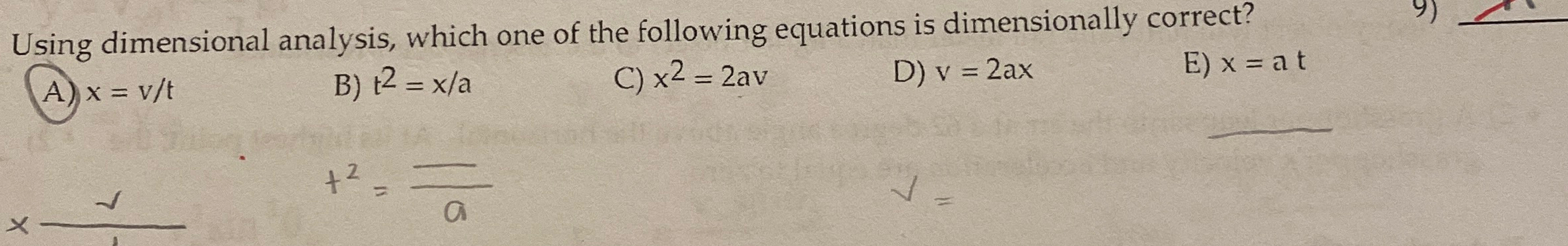 Solved Using dimensional analysis, which one of the | Chegg.com