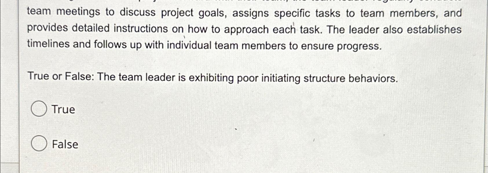 Solved team meetings to discuss project goals, assigns | Chegg.com