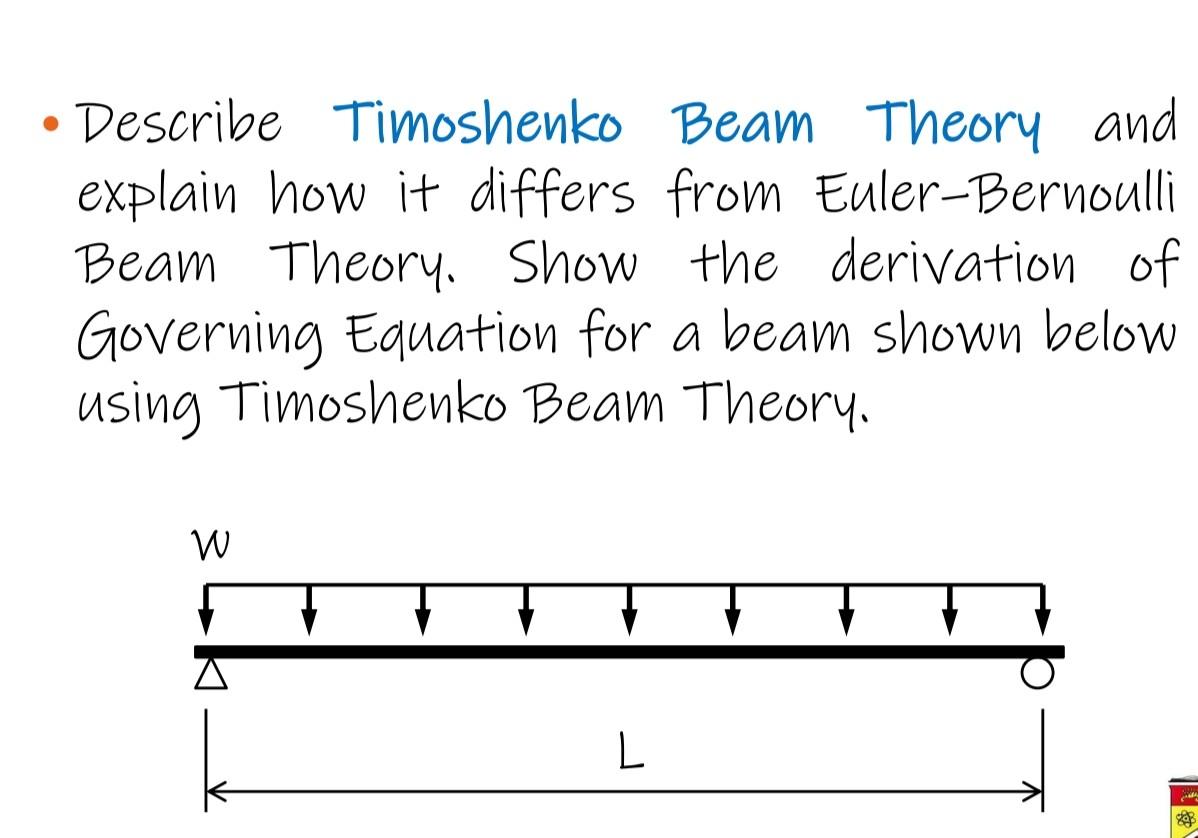 Solved . Describe Timoshenko Beam Theory and explain how it | Chegg.com