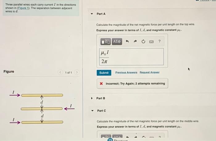 Solved Three parallel wires each carry current I in the | Chegg.com