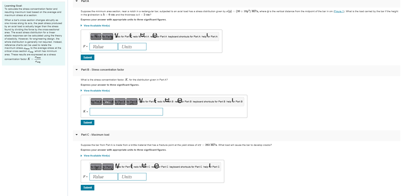 Solved Learning Goal:To calculate the stress concentration | Chegg.com