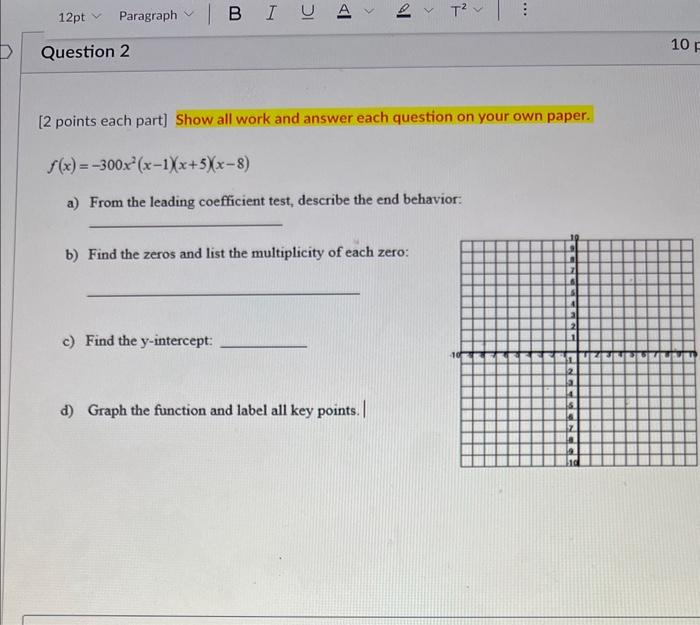 Solved [2 points each part] Show all work and answer each | Chegg.com