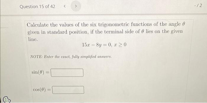 Solved Calculate the values of the six trigonometric | Chegg.com