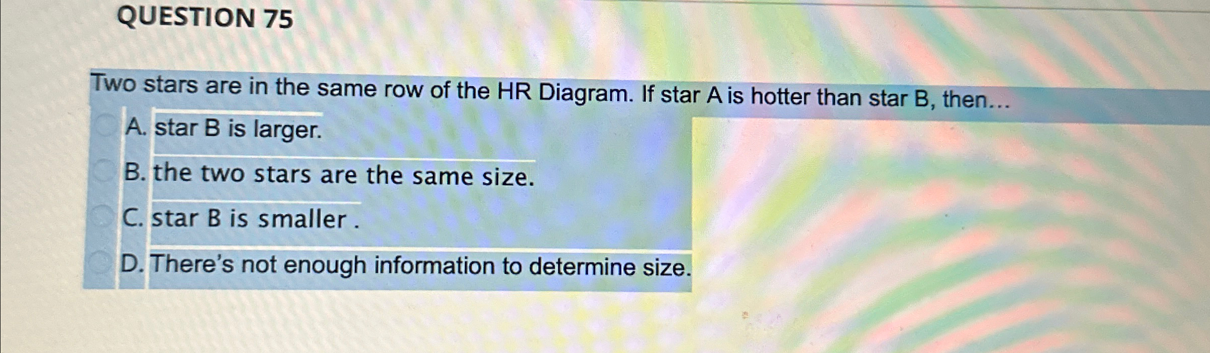 Solved QUESTION 75Two stars are in the same row of the HR | Chegg.com