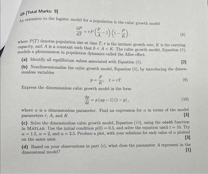 Solved Q6 [Total Marks: 9] An extension to the logistic | Chegg.com