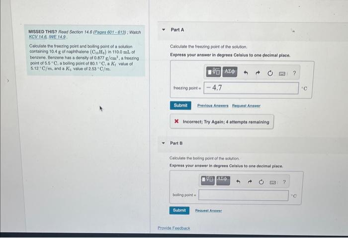 Solved Part B Catculate the boiling point of the solution. | Chegg.com