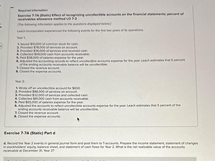 Solved Required information Exercise 7.7A (Static) Effect of | Chegg.com