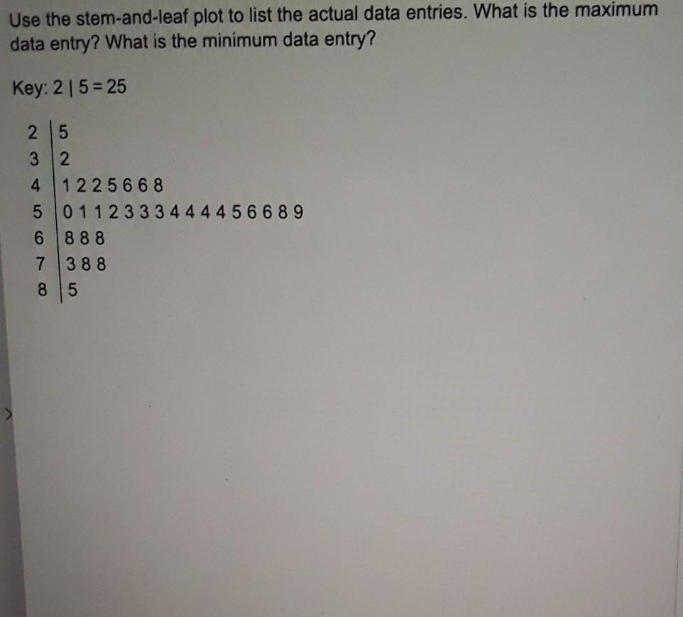Solved Use the stem-and-leaf plot to list the actual data | Chegg.com