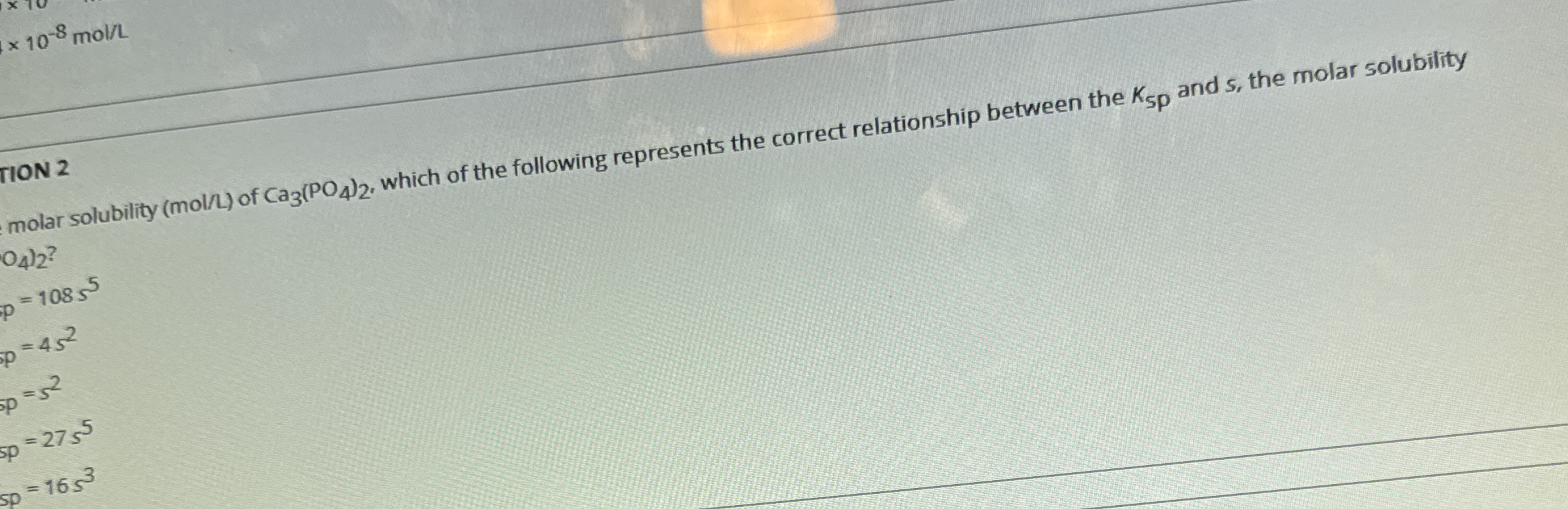Solved ×10-8molLTION 2molar solubility ( MolL ﻿of Ca3(PO4)2, | Chegg.com