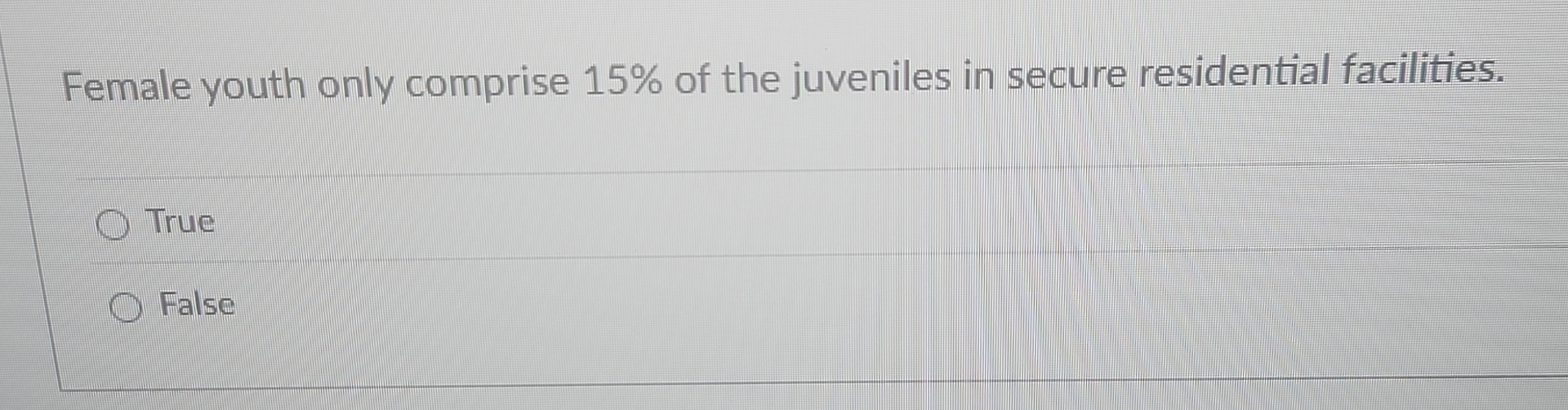 Solved Female youth only comprise 15% ﻿of the juveniles in | Chegg.com