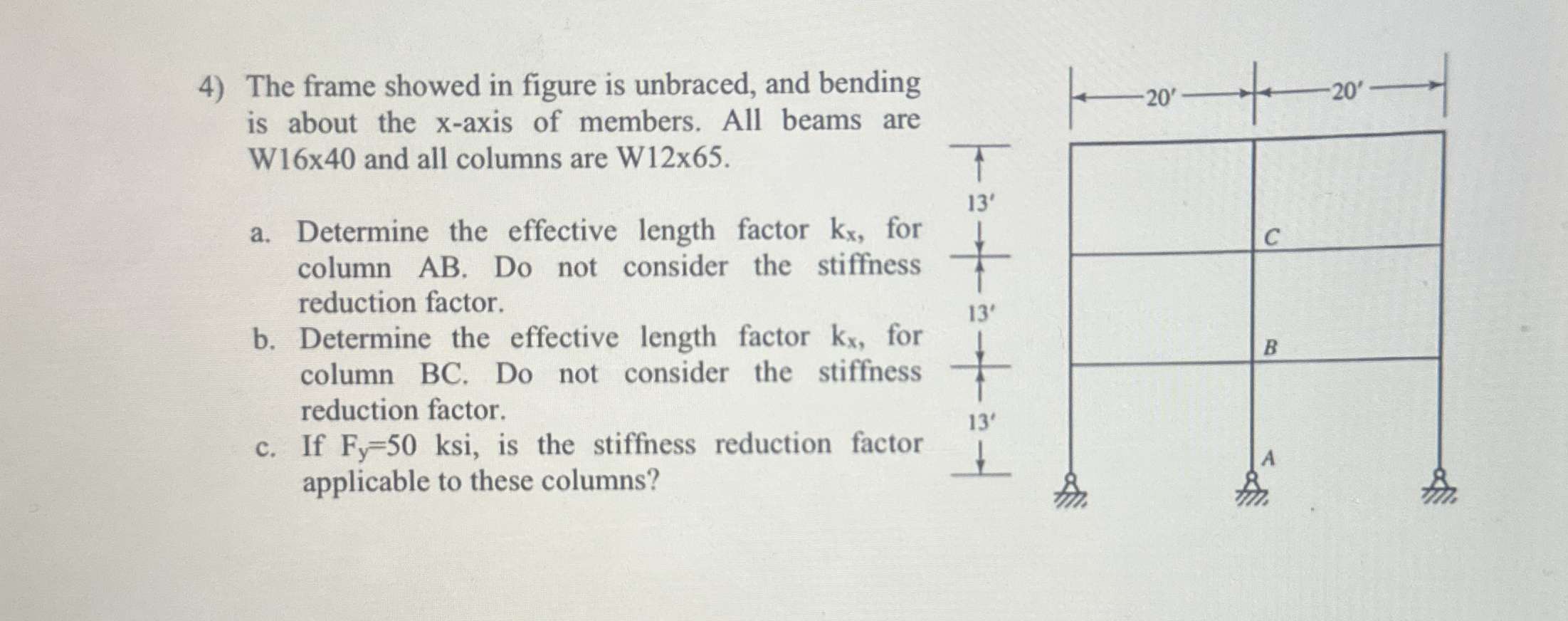 Solved The frame showed in figure is unbraced, and bending | Chegg.com