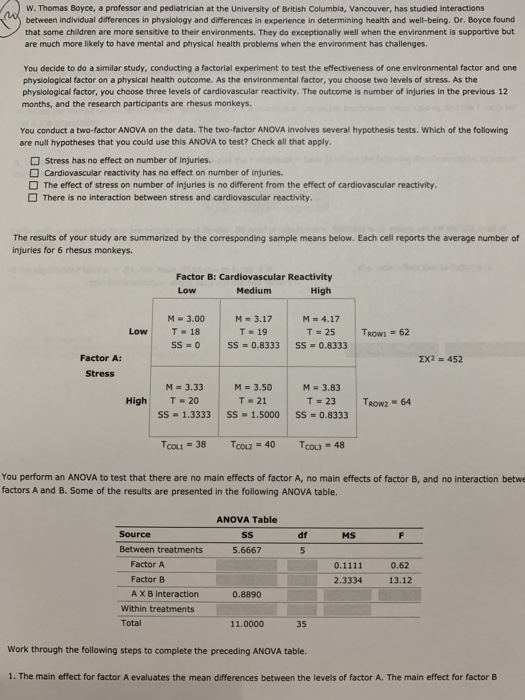 Solved W. Thomas Boyce, a professor and pediatrician at the | Chegg.com