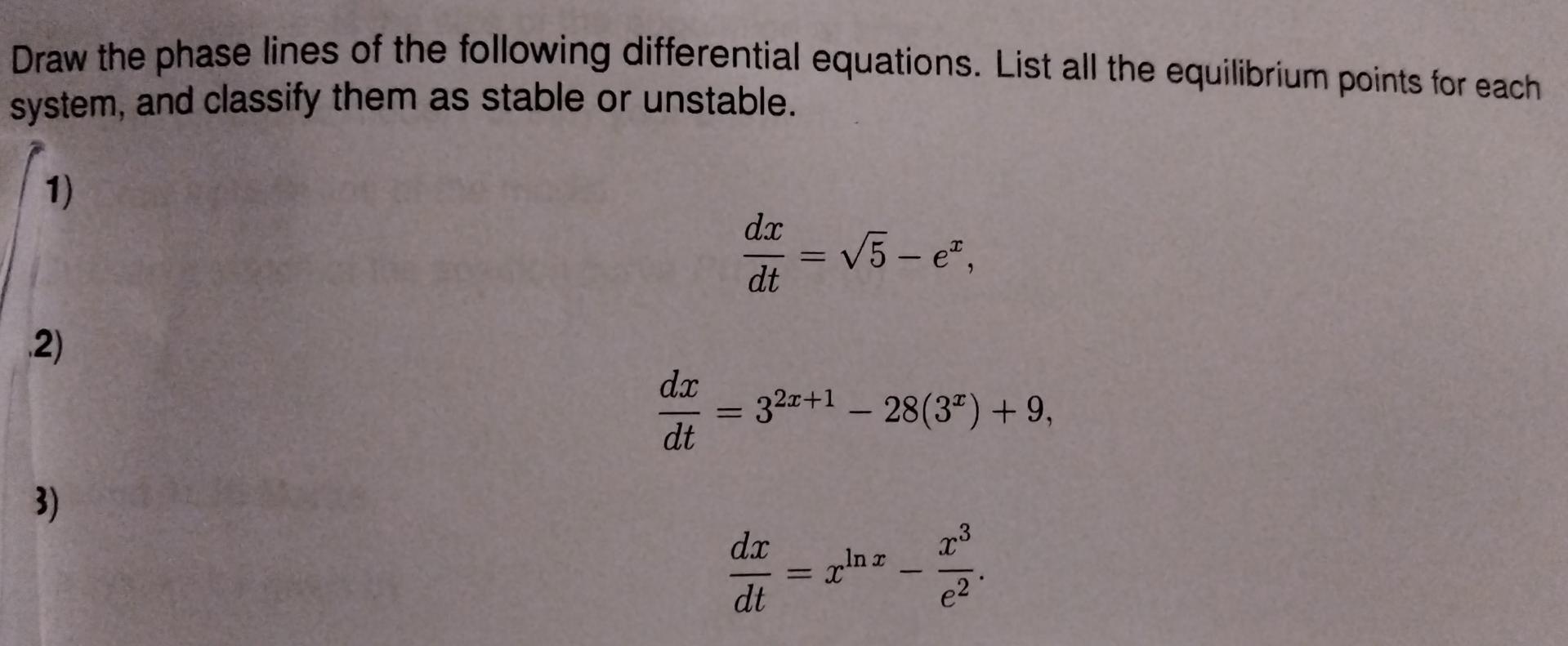 Solved Draw the phase lines of the following differential | Chegg.com