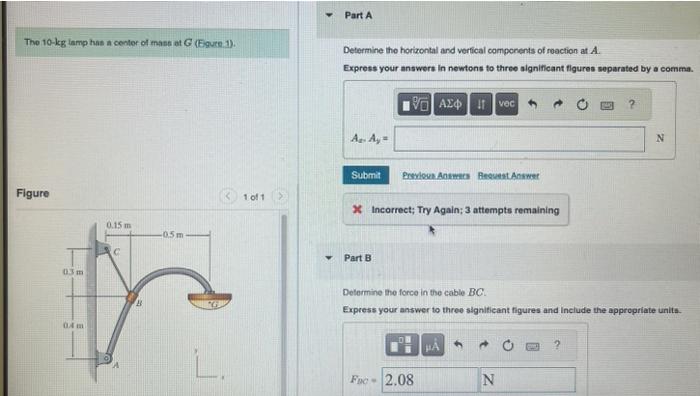 Solved The 10−kg lamp has at ceofor of mast at G (Egure 1 ). | Chegg.com