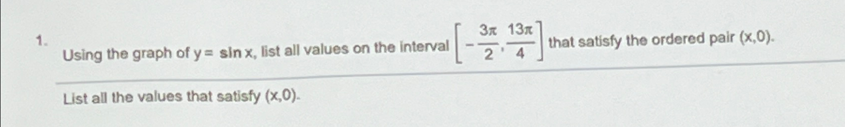 Solved Using the graph of y=sinx, ﻿list all values on the | Chegg.com