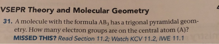 Solved VSEPR Theory and Molecular Geometry 31. A molecule | Chegg.com