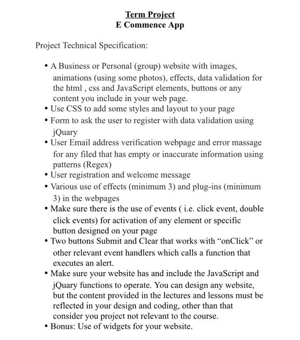 Solved Term Project E Commence App Project Technical | Chegg.com