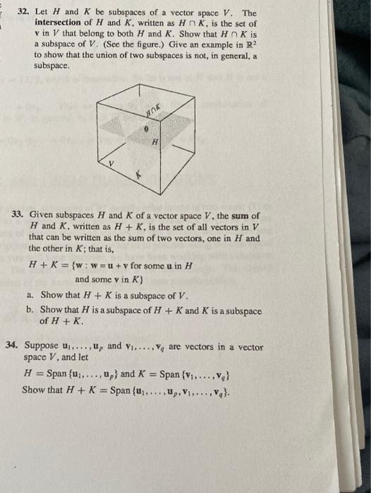 Solved 32 Let H And K Be Subspaces Of A Vector Space V The