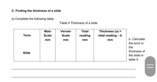 Solved C. Finding the thickness of a slide a) Complete the | Chegg.com