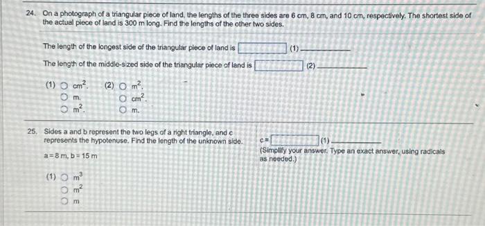 Solved 24. On a photograph of a triangular piece of land, | Chegg.com