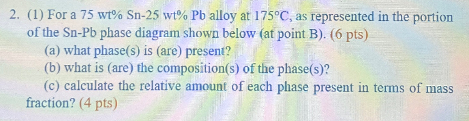 Solved (1) ﻿For a 75wt%Sn-25wt%Pb ﻿alloy at 175°C, ﻿as | Chegg.com