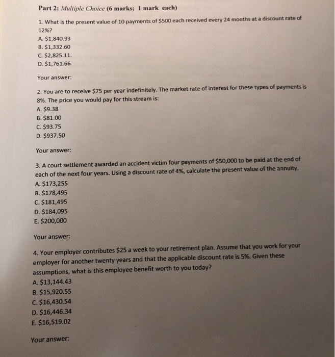 Solved Part 2: Multiple Choice (6 marks; 1 mark each) 1. | Chegg.com