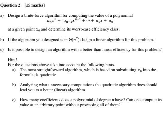 Solved Question 1 [10 Marks] a) Write the pseudocode for a | Chegg.com