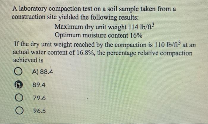 Solved A laboratory compaction test on a soil sample taken | Chegg.com