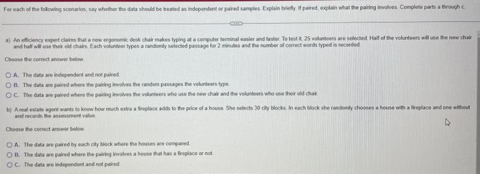 Solved For each of the following scenarios, say whether the | Chegg.com