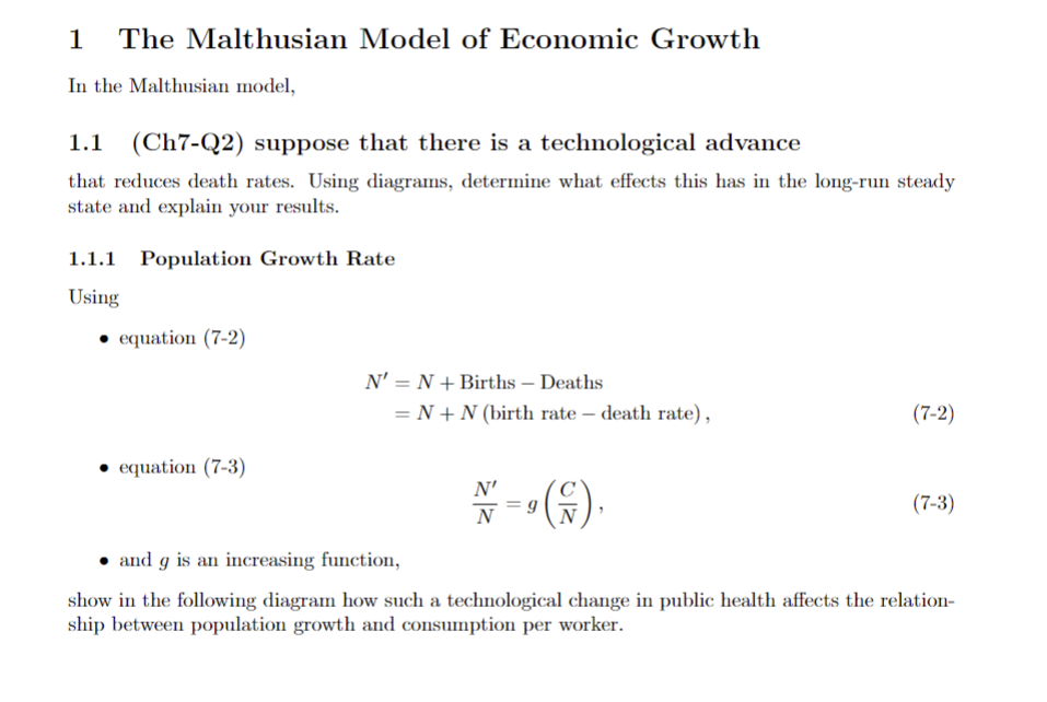 Solved In the Malthusian model,1.1 (Ch7-Q2) ﻿suppose that | Chegg.com