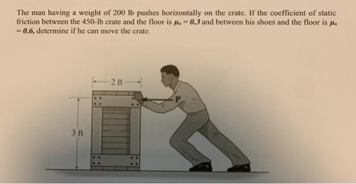 Solved The Man Having A Weight Of 200 Lb Pushes Horizontally