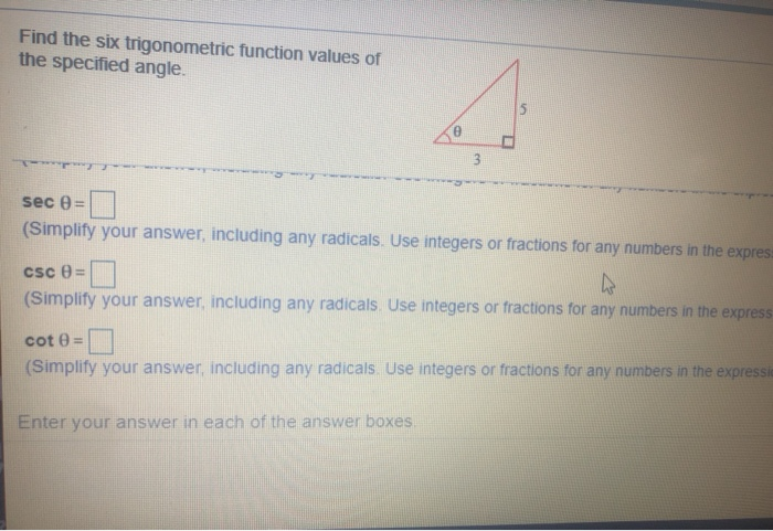 Solved Find the six trigonometric function values of the | Chegg.com