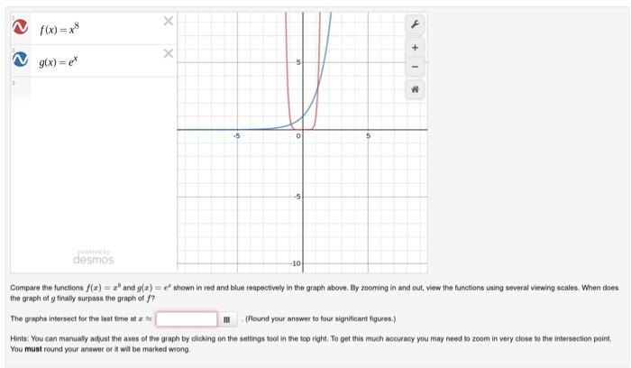 Solved f(x)=x8 g(x)=ex Compare the functions f(x)=zx and | Chegg.com