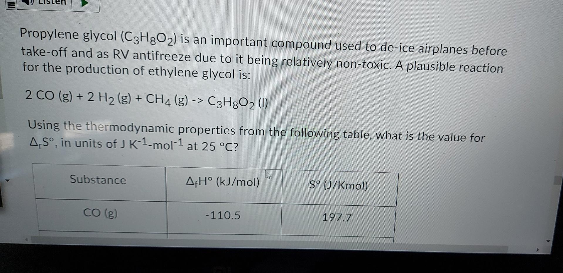 Solved Propylene glycol (C3H2O2) is an important compound | Chegg.com